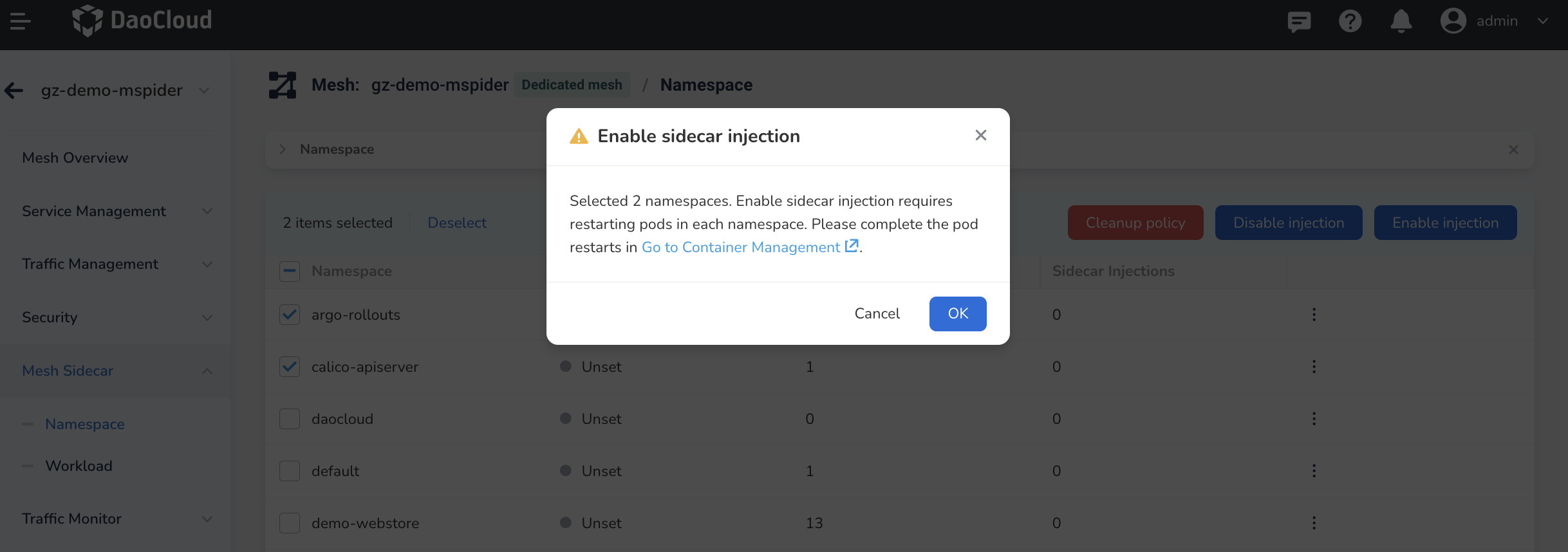Namespace Sidecars - DaoCloud Enterprise