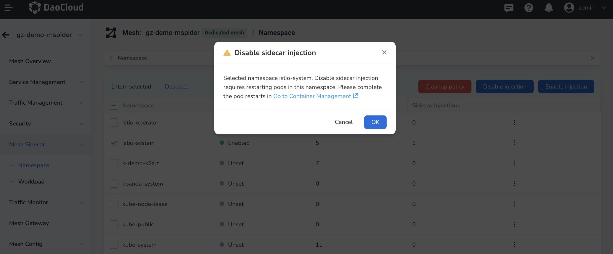 Namespace Sidecars - DaoCloud Enterprise